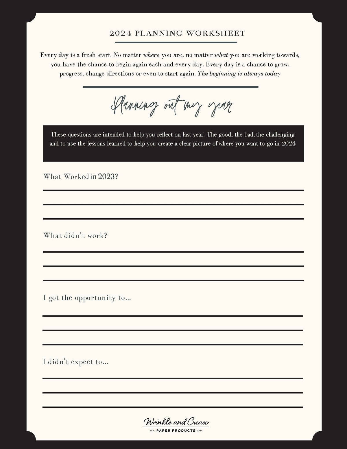 2024 Planning Worksheet - Wrinkle and Crease Paper Products